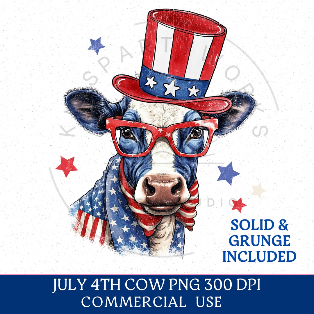 July 4th Cow PNG, 4th of July Sublimation, Designs Downloads, Patriotic ...