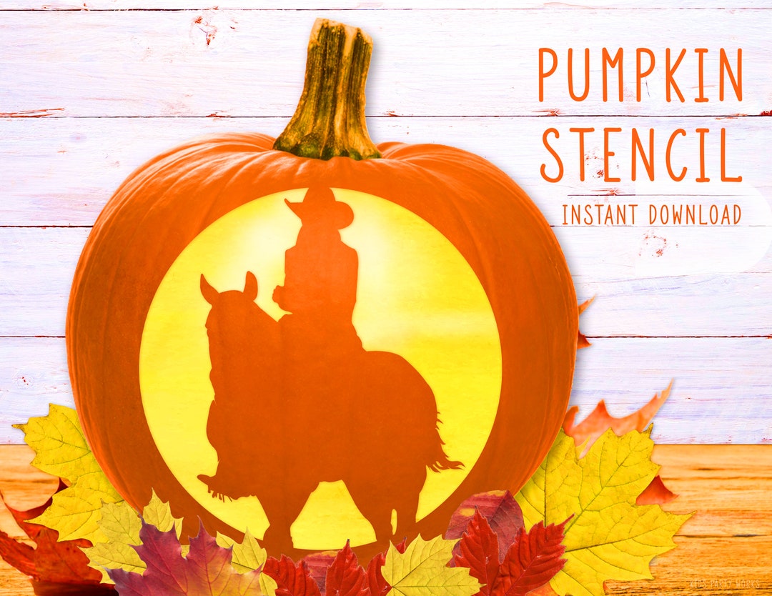 Cowboy Pumpkin Stencil, Cowgirl Printable Stencil, Horse Pumpkin ...