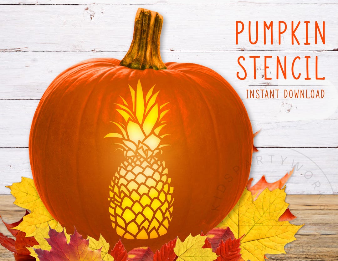 Pineapple Pumpkin Stencil, Tropical Fruit Printable Pumpkin Stencil, Jack O' Lantern, Pumpkin ...