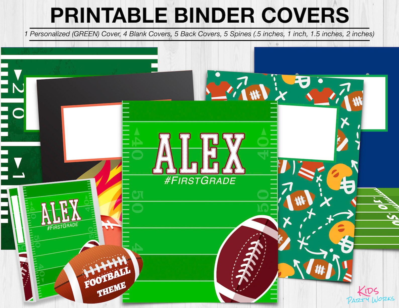 PRINTABLE BINDER COVERS-1 Personalized Binder Cover-football | Etsy