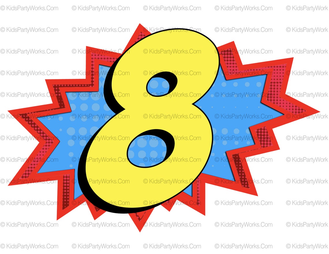 Superhero Bubble Number 8 Number 8 Superhero Birthday | Etsy