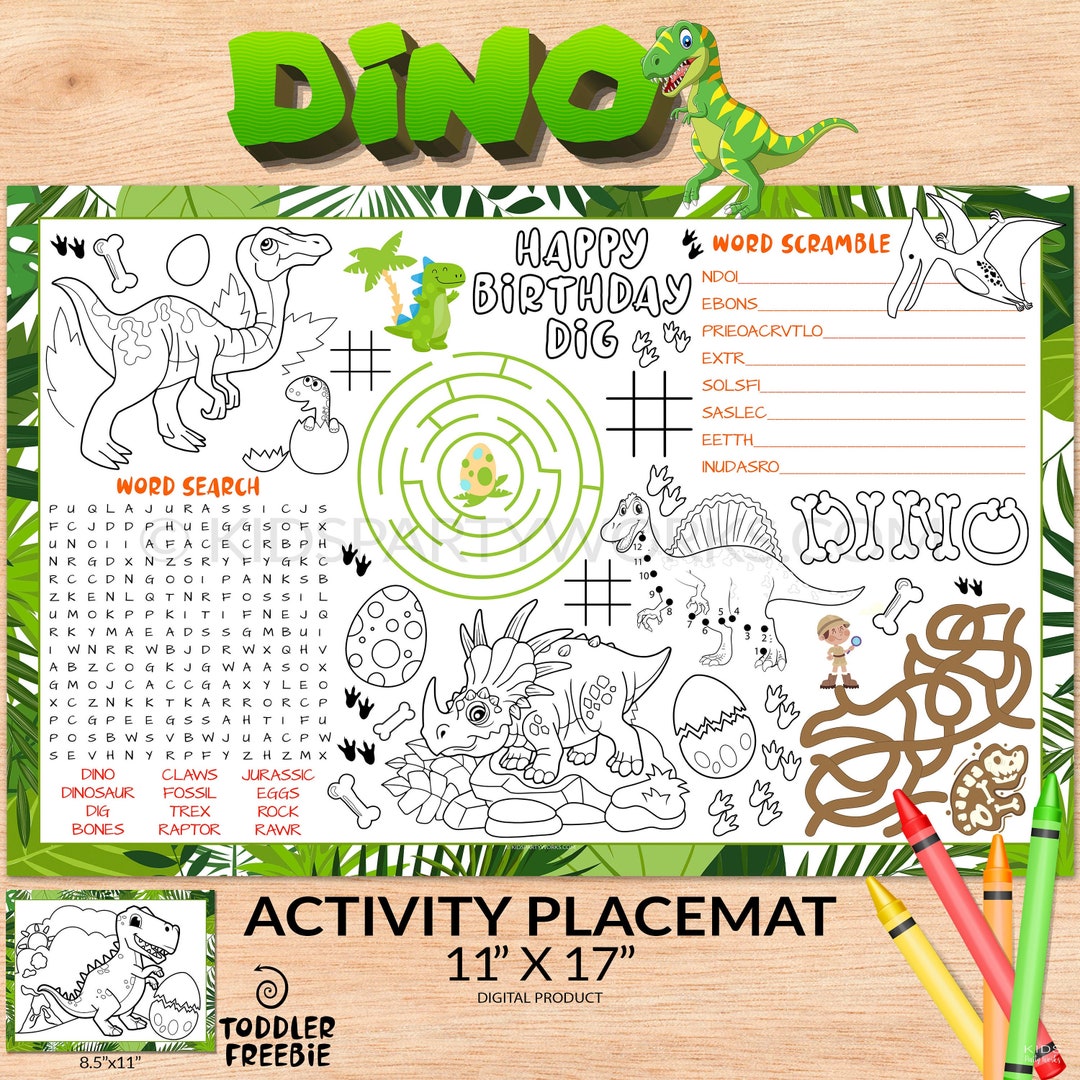 Dinosaur Activity Placemat, Dinosaur Birthday, Dino Party Favor ...