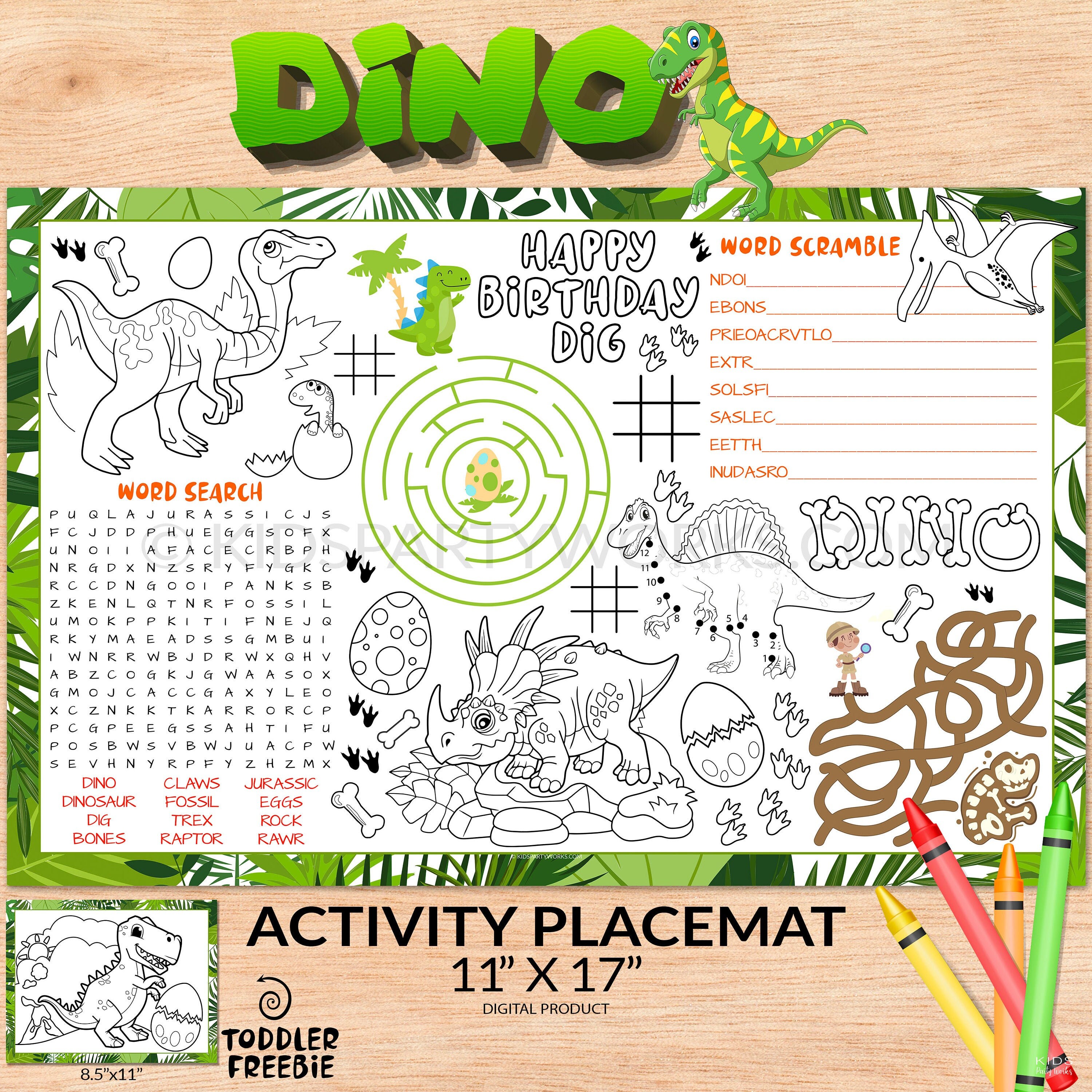 Dinosaur Activity Placemat Dinosaur Birthday Dino Party | Etsy