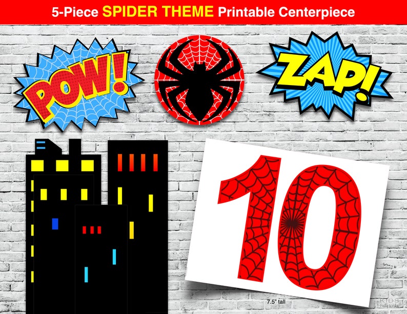 Superhero Printable NUMBER 10 Centerpiece, Instant Download, Spider ...