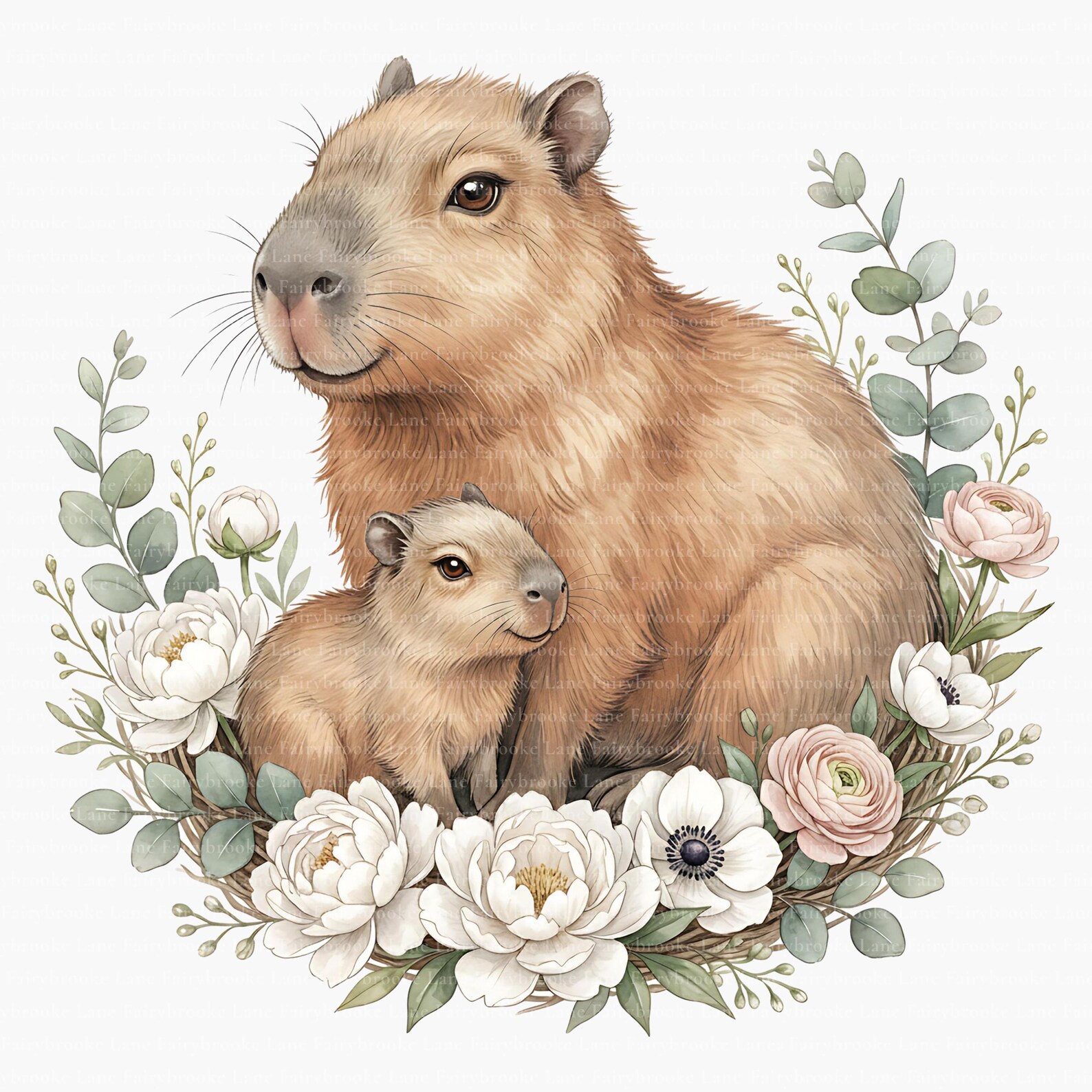 Floral Capybara Clipart, 20 Cute Animal PNG Sublimation & JPEG Neutral ...