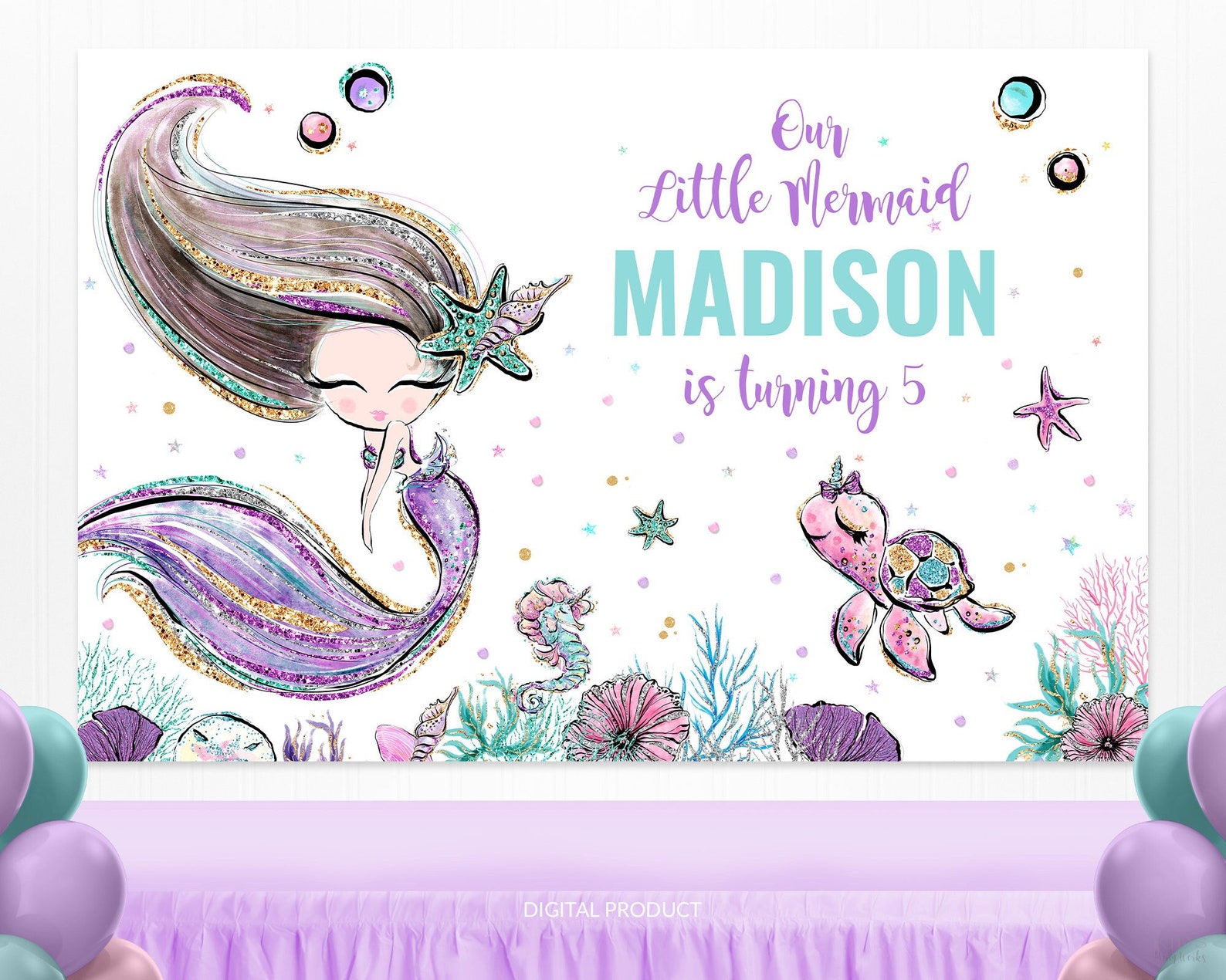 Mermaid Backdrop, Mermaid Birthday, Mermaid Party, Mermaid Banner, Baby ...