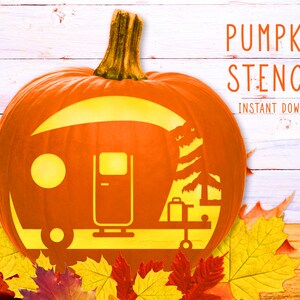 Camper Pumpkin Stencil, Camping Printable Pumpkin Stencil, Jack O ...