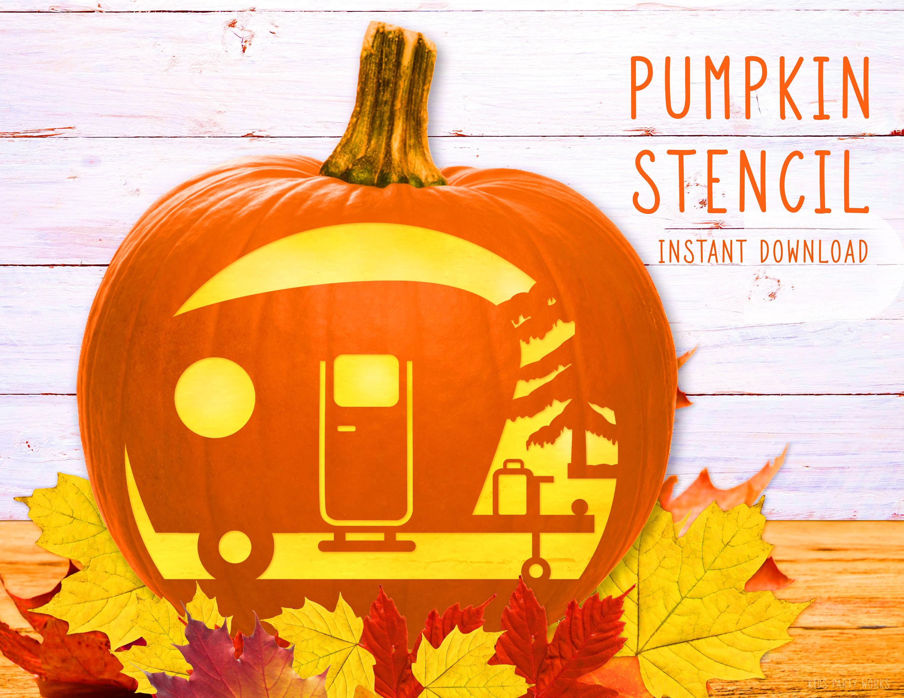 Camper Pumpkin Stencil, Camping Printable Pumpkin Stencil, Jack O ...