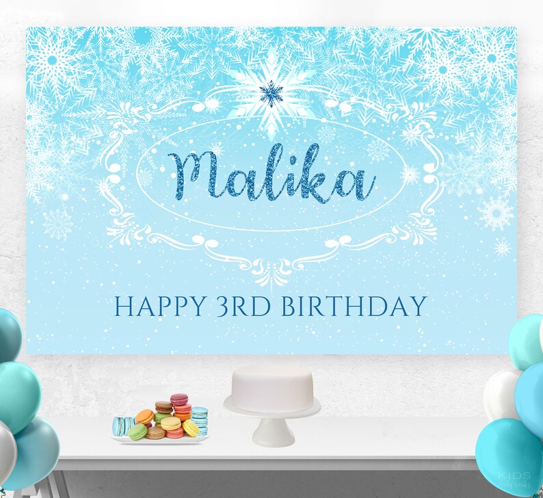 Frozen Ice Backdrop, Ice Princess Birthday, Snow Party Banner, Party ...