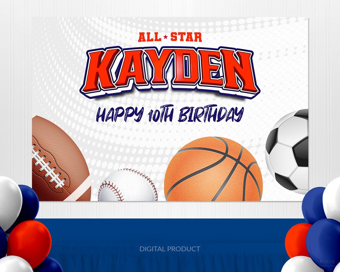 All Star Backdrop, Printable Sports Backdrop, Football Basketball ...