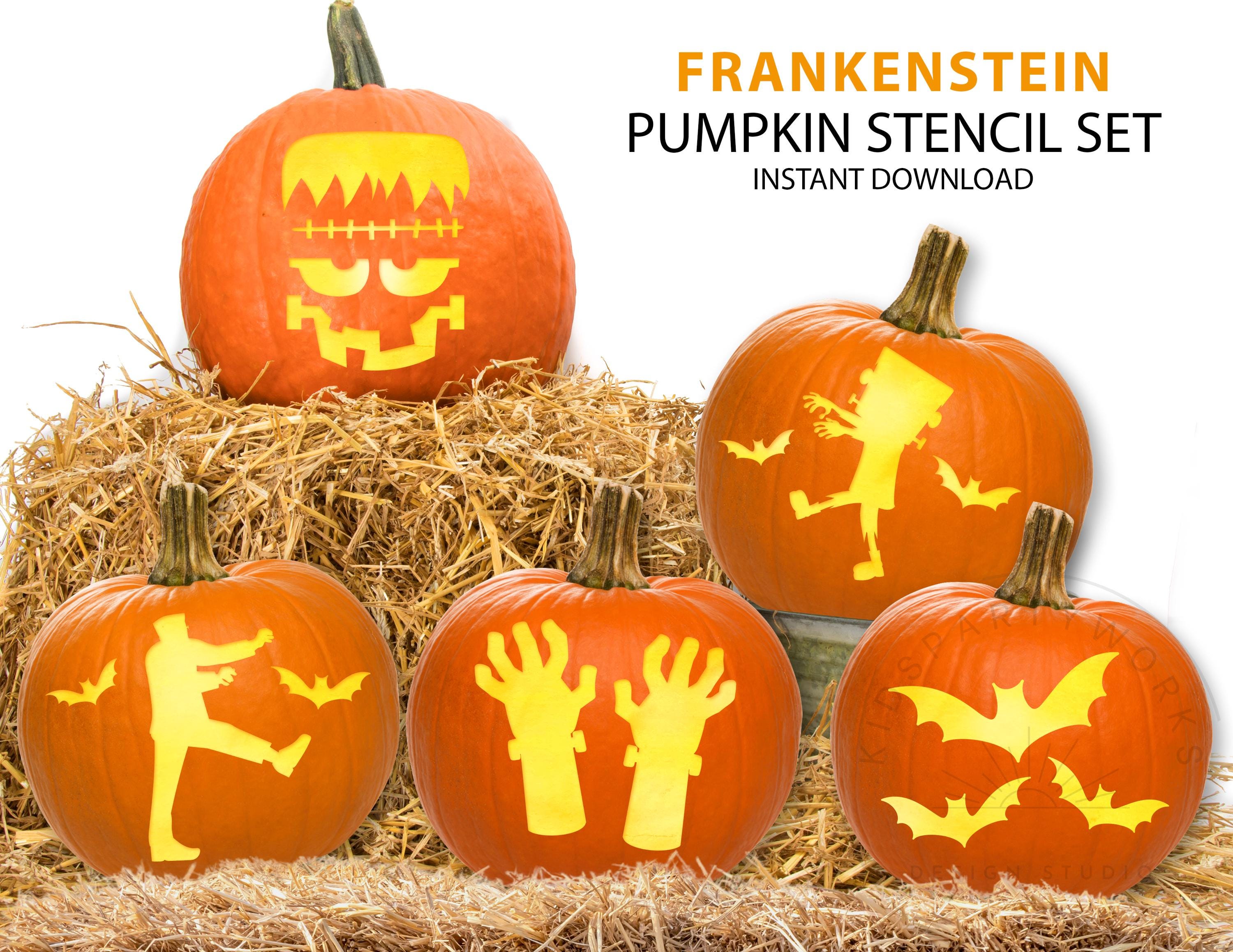 Frankenstein Pumpkin Stencil Set, Halloween Pumpkin Carving Stencil Set ...