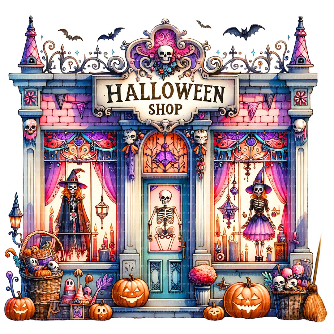 Halloween Shop Clipart 12 High Res Watercolor PNG Halloween Clip Art ...