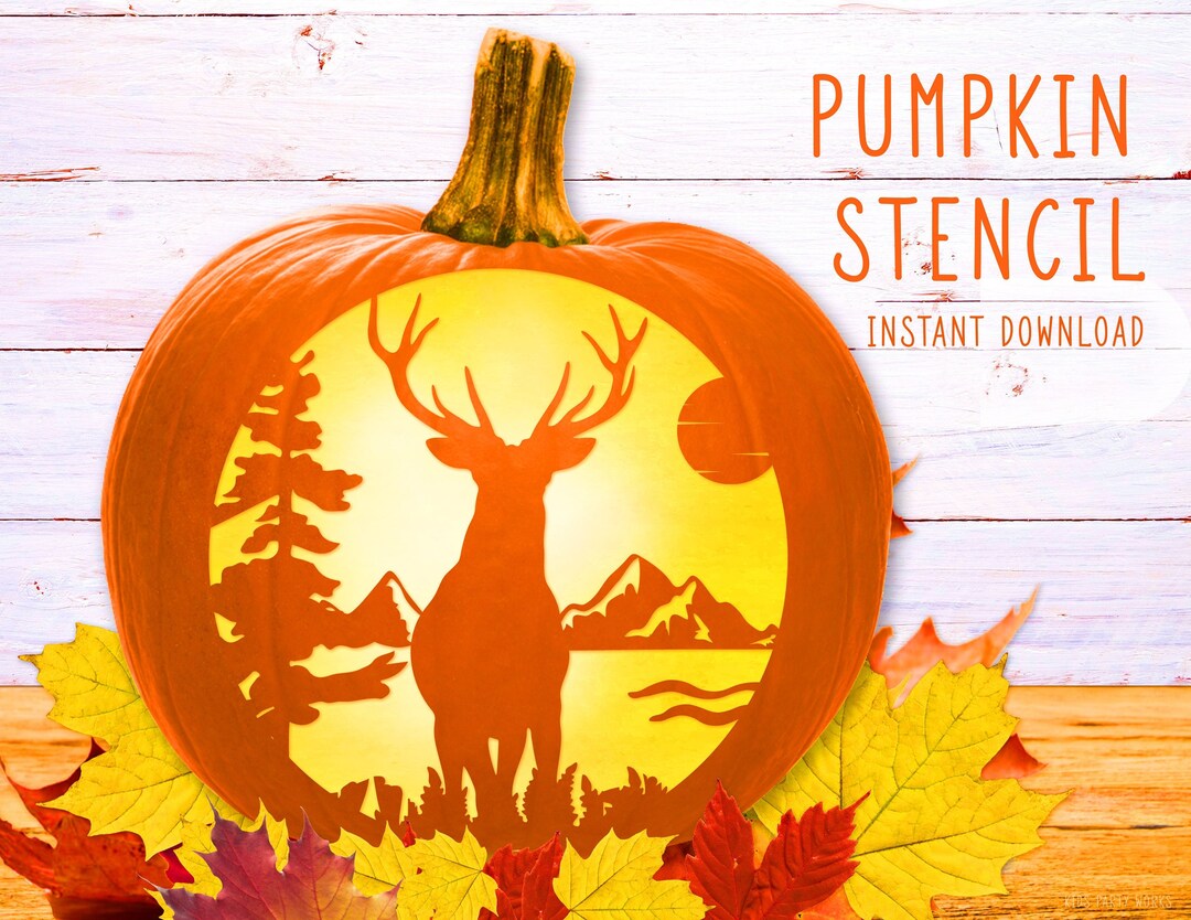 Deer Pumpkin Stencil, Deer Lake Mountain PRINTABLE Stencil, Jack O ...