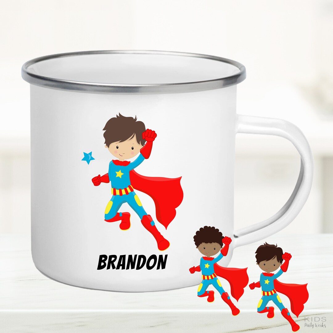 Kids Enamel Mug Personalized | Superhero Mug | Kids Camp Mug | Kids ...