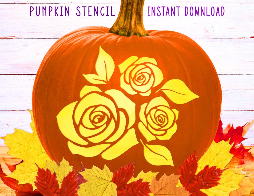 Rose Pumpkin Stencil, Flower Stencil, Roses Stencil, Roses Pumpkin ...