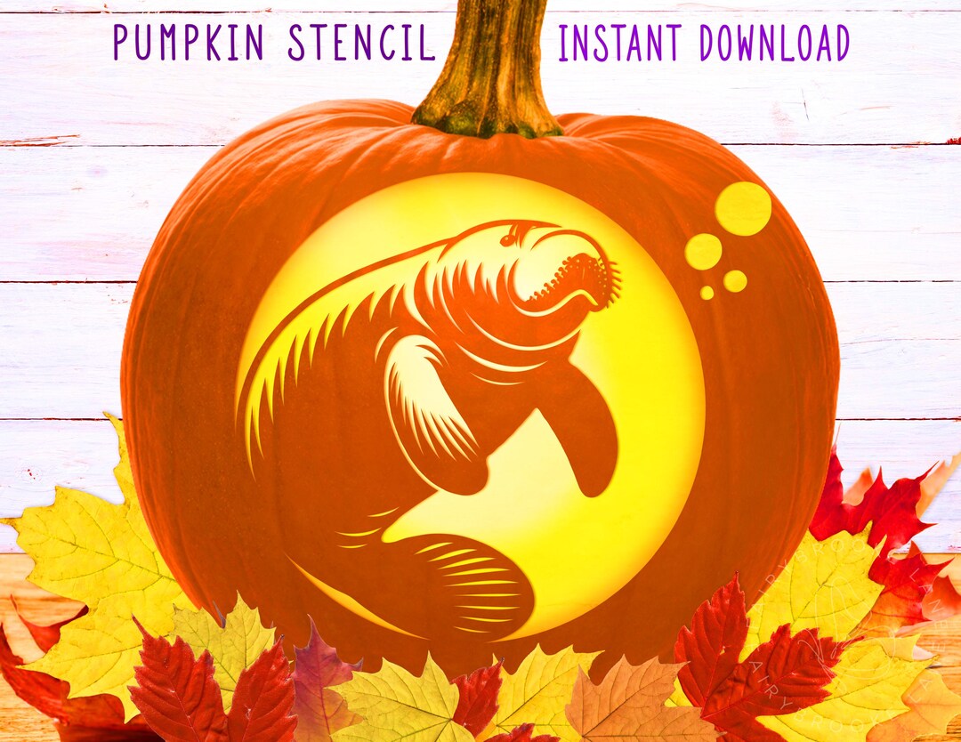 Manatee Pumpkin Stencil, Sea Cow PRINTABLE Pumpkin STENCIL, Manatee ...