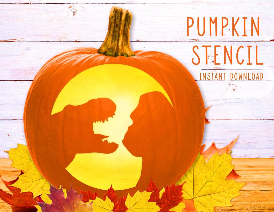 Dinosaur Gorilla Pumpkin Stencil Halloween Jurassic Animal Stencil Jack O' Lantern T-rex Dino ...