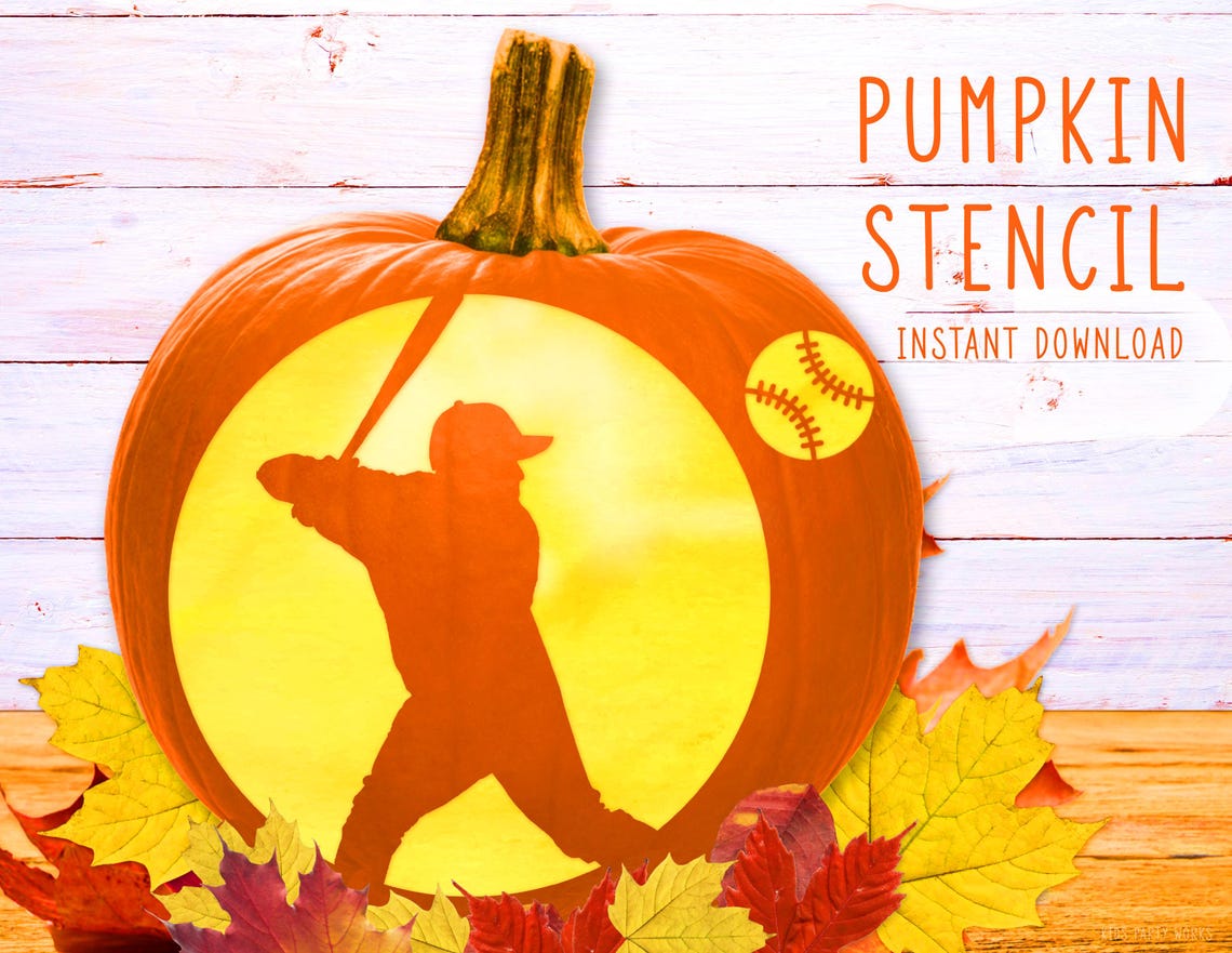Baseball Pumpkin Stencil, Baseball Player Pumpkin Stencil, Pumpkin ...