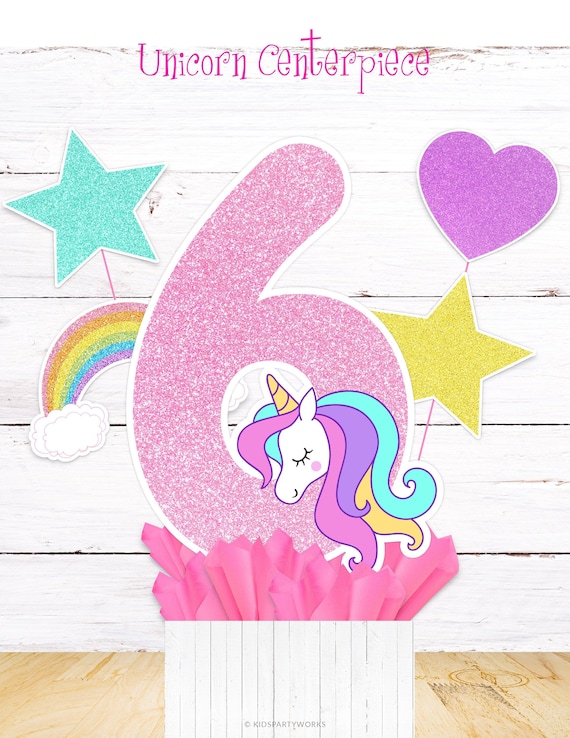 Printable Unicorn Centerpiece Number 6, Unicorn Birthday , Unicorn ...