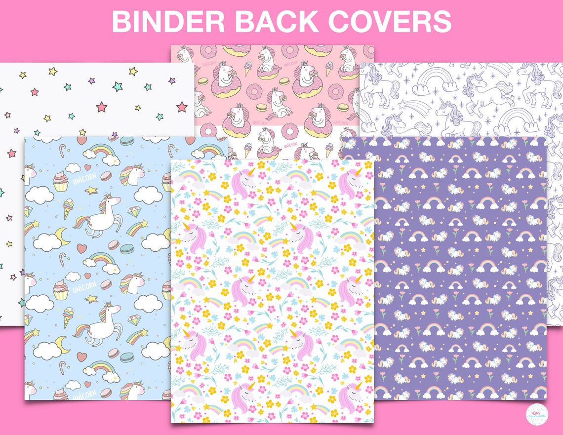 Printable BINDER Covers-unicorn Theme Set of 6 Kids SCHOOL - Etsy