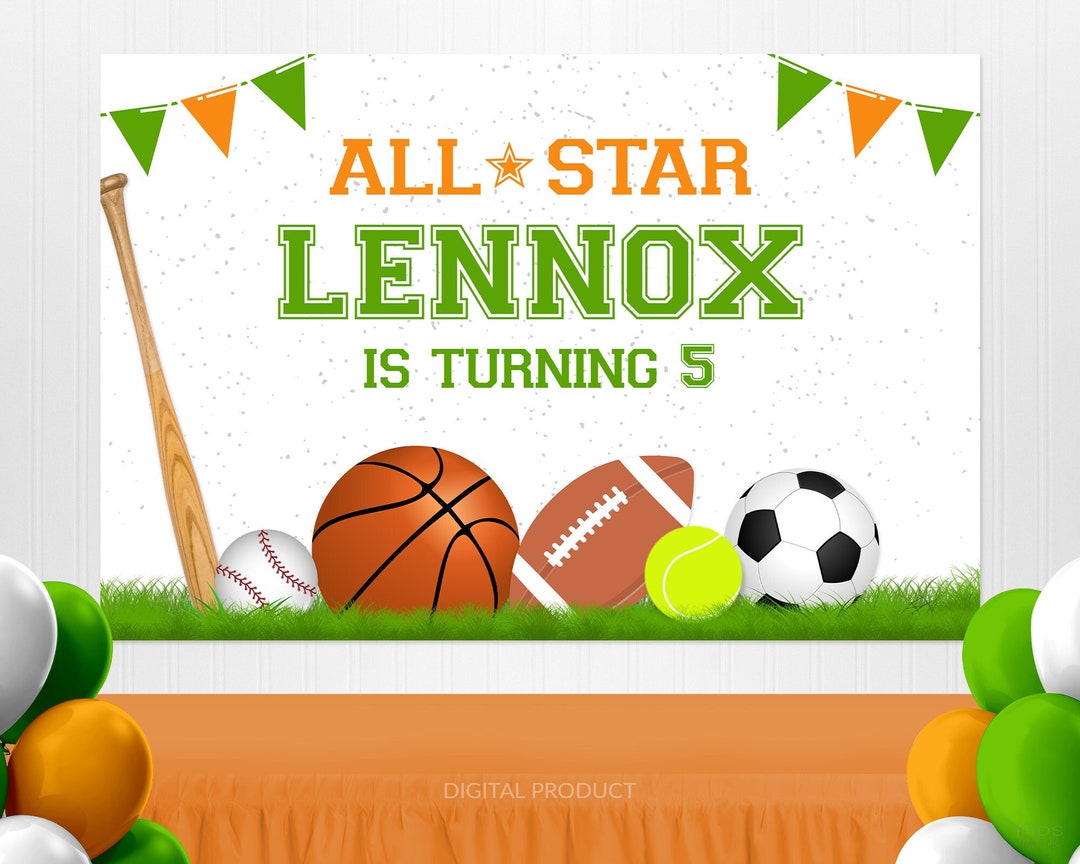 All Star Backdrop, Printable Sports Backdrop, Football Basketball ...