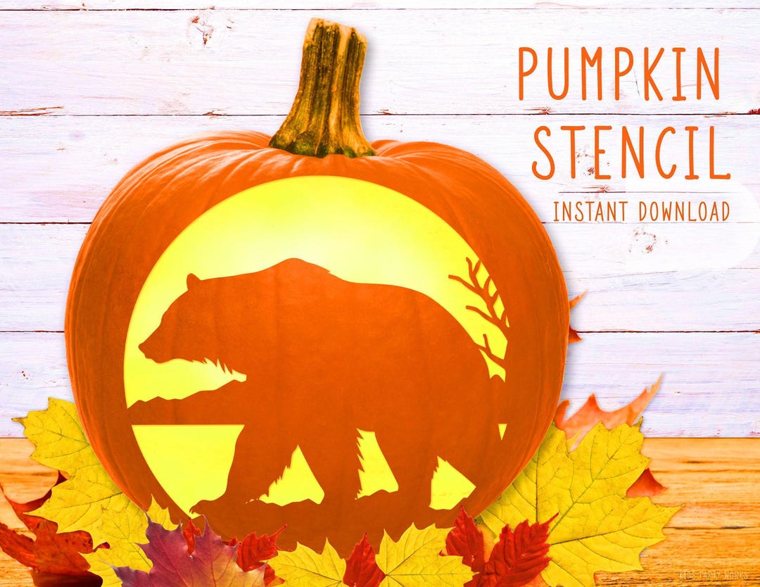 Bear Pumpkin Stencil, Bear Printable Stencil, Jack O' Lantern, Pumpkin ...