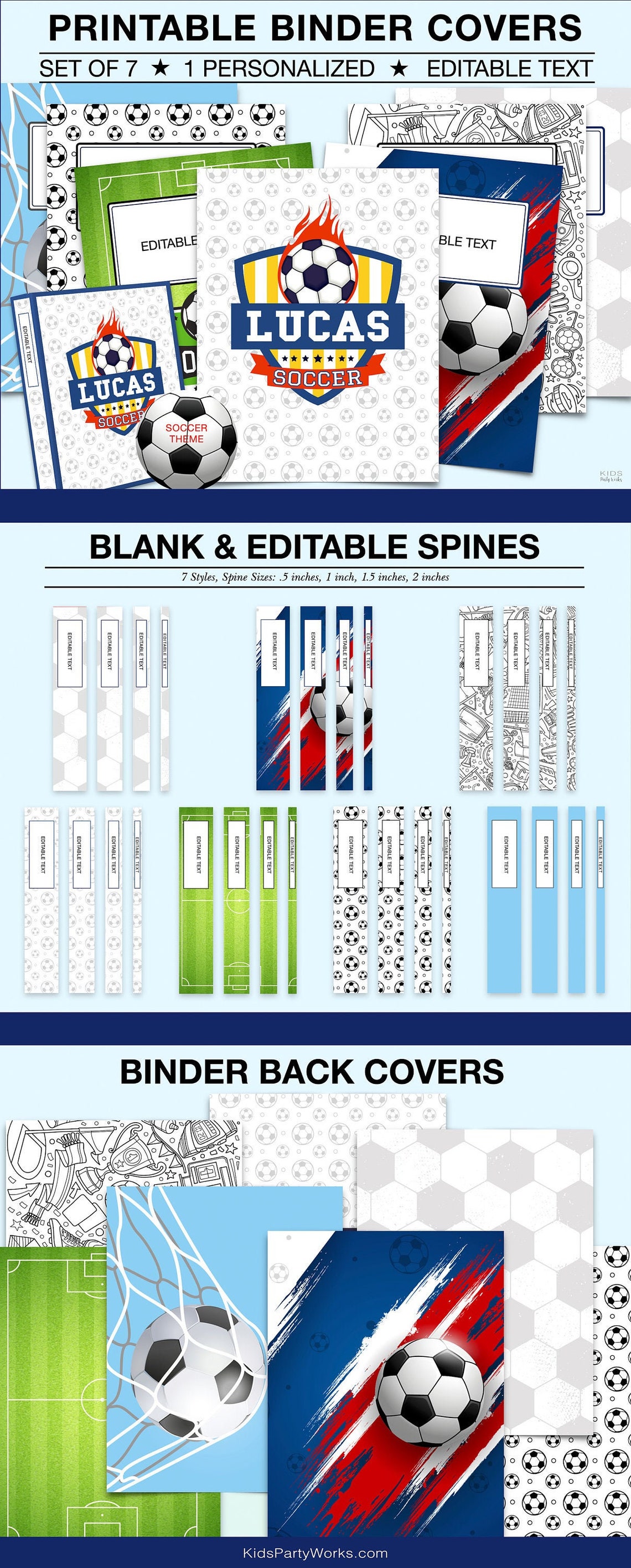 Kids Printable BINDER COVERS, Soccer Binder Covers, 1 Personalized ...