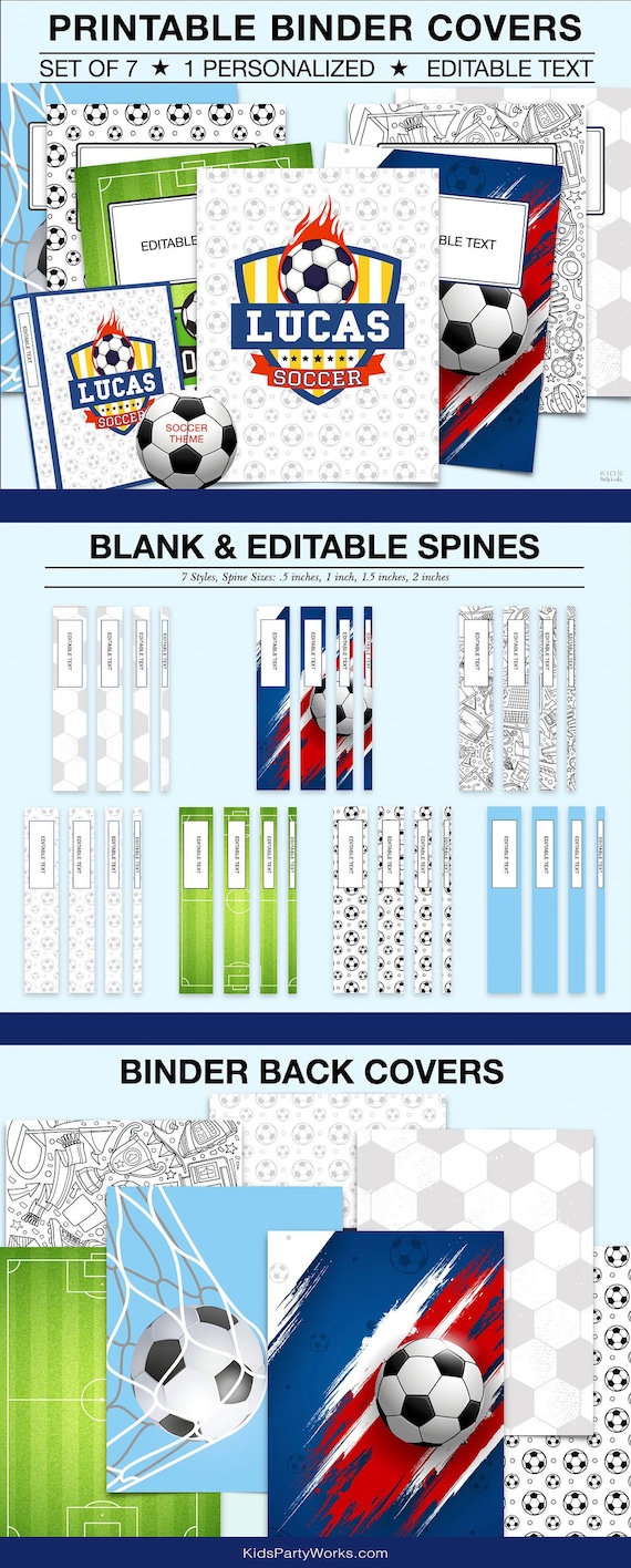 Kids Printable BINDER COVERS, Soccer Binder Covers, 1 Personalized ...