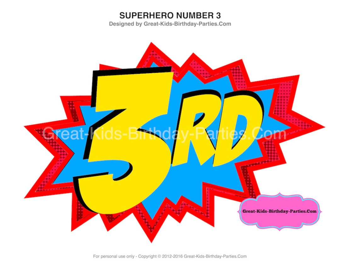 Superhero Number 3 - Superhero Printables - Superhero Birthday ...
