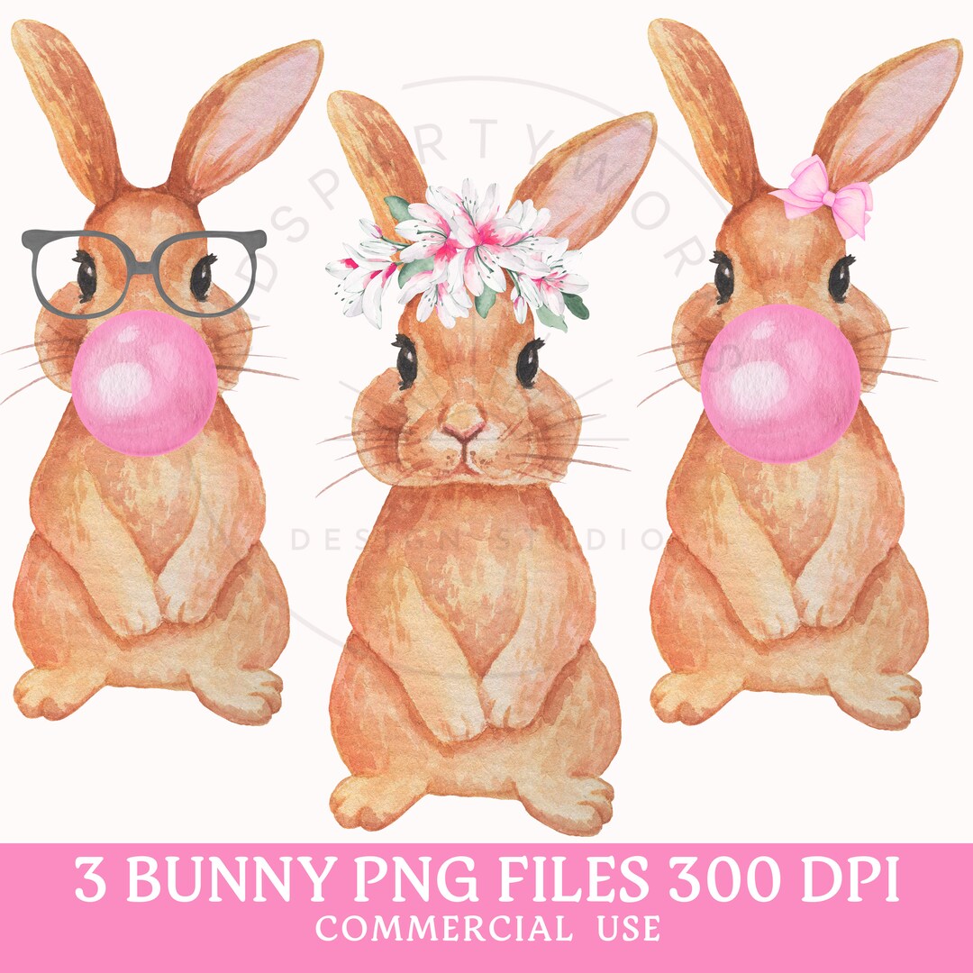 Funny Bunny PNG, Bubble Gum Bunny, Watercolor Easter Bunny, Bunny ...