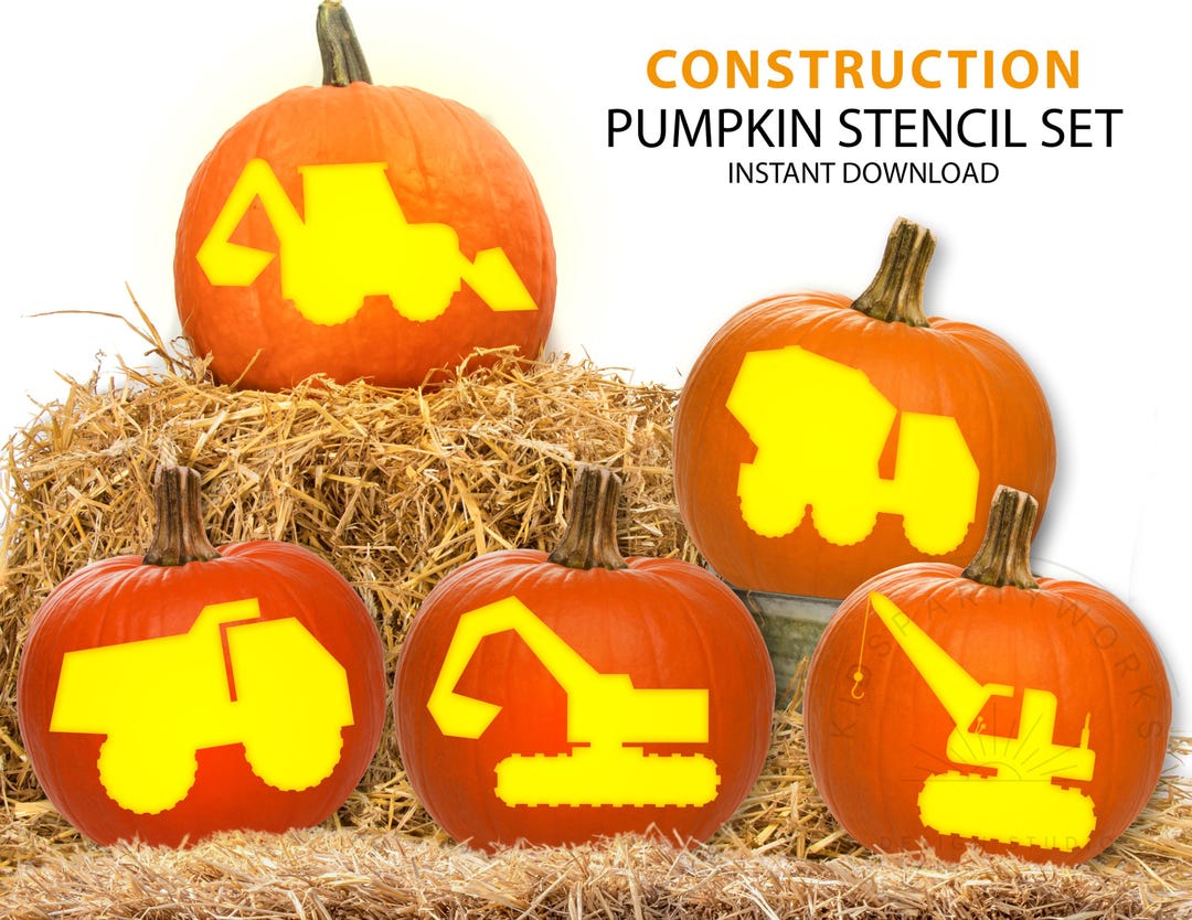 Construction Vehicles Pumpkin Stencil Set Dump Truck Bulldozer Crane ...