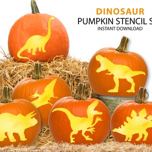 Dinosaur Pumpkin Stencil Set, Dino Pumpkin Carving Stencil, Printable ...
