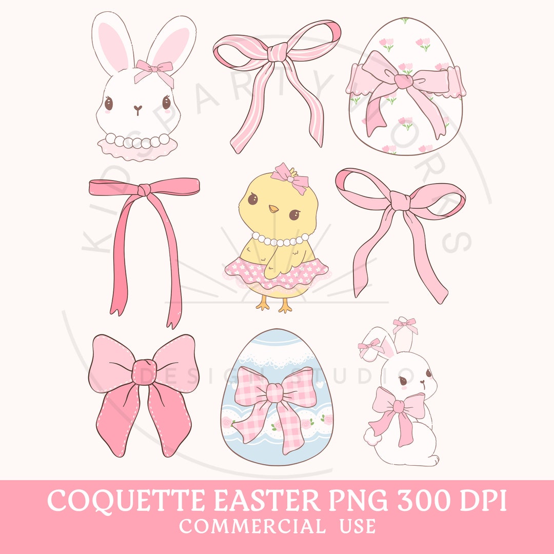 Coquette Easter PNG, Pink Bows PNG, Coquette Easter Bunny Easter Eggs ...
