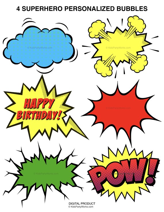 Superhero Comic Bubbles, Speech Bubbles, Superhero Birthday, Superhero ...