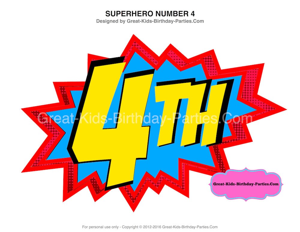 Superhero Number 4 - Superhero Printables - Superhero Birthday ...