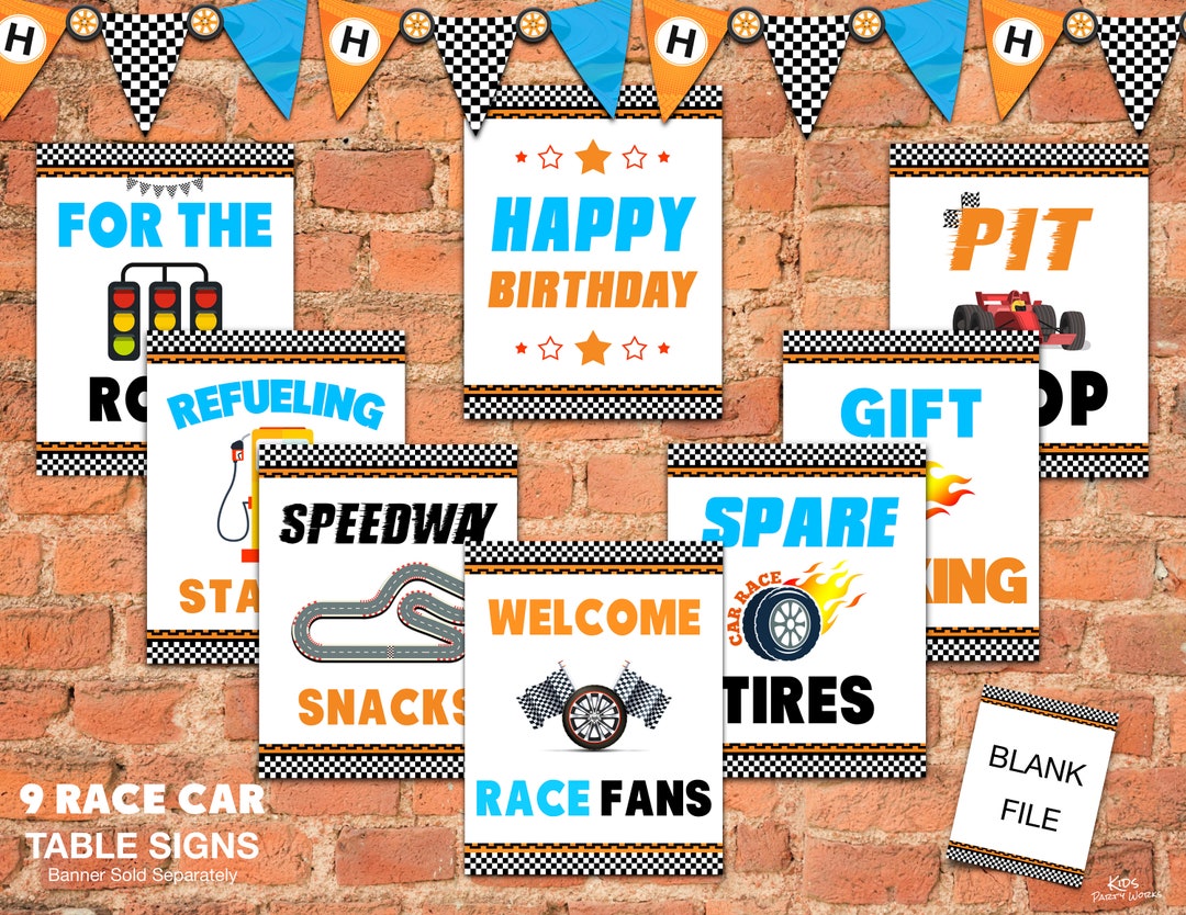 Race Car Table Signs, Racing Birthday Party Supplies, DIY Printable ...