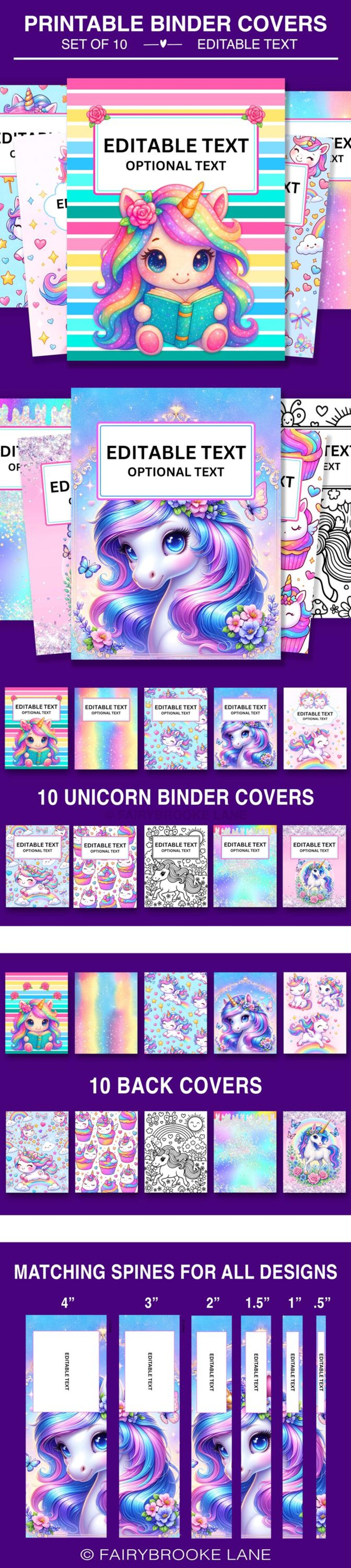 EDITABLE BINDER Cover Printable, Back to School Unicorn Binder Covers ...