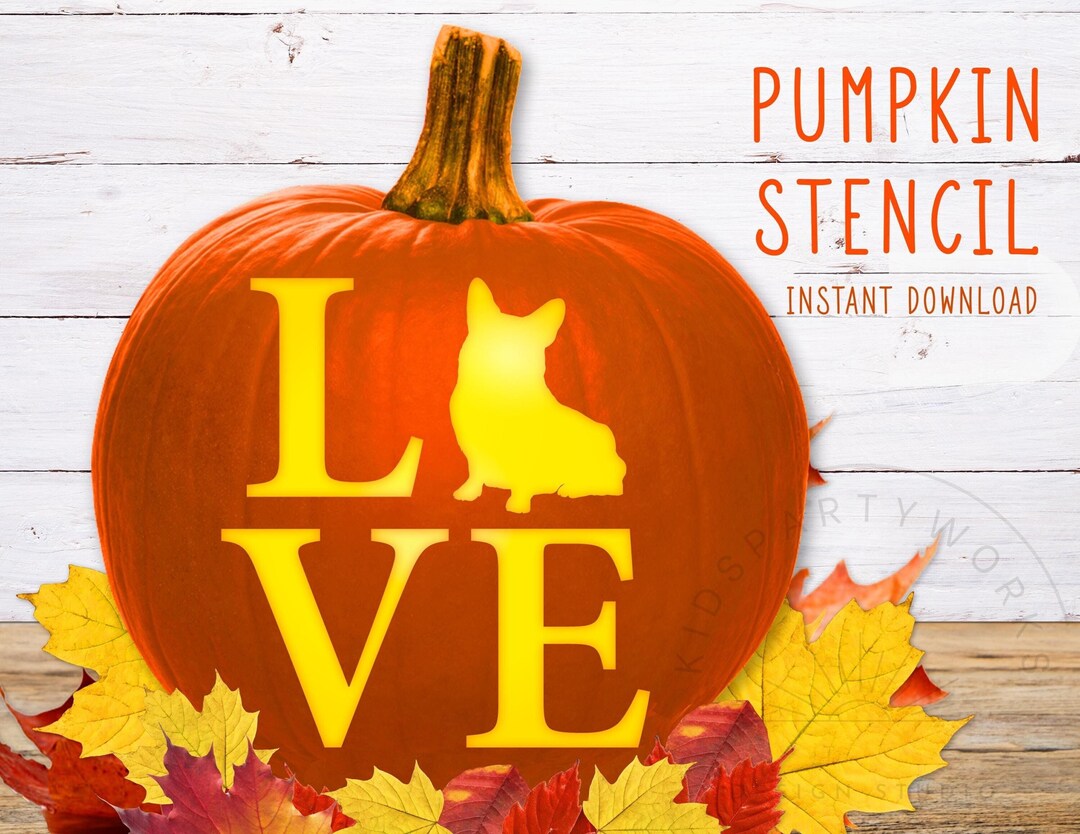 Dog Pumpkin Stencil, Corgi Printable Stencil, Love Jack O' Lantern ...
