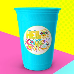 Hello Summer Stickers, Cute Cupcake Toppers, Party Favor Tags, Summer ...