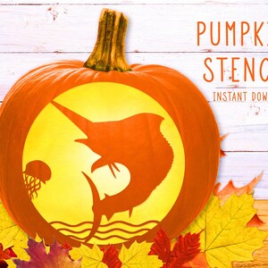 Sailfish Swordfish Pumpkin Stencil, Halloween Fish Jellyfish PRINTABLE ...