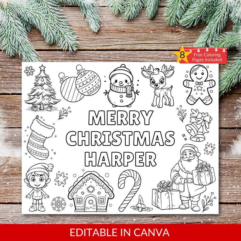 Personalized Christmas Coloring Page, Editable Christmas Coloring Page ...