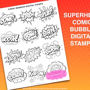 COMIC Bubble DIGITAL STAMPS - Superhero Word Bubbles - Superhero ...