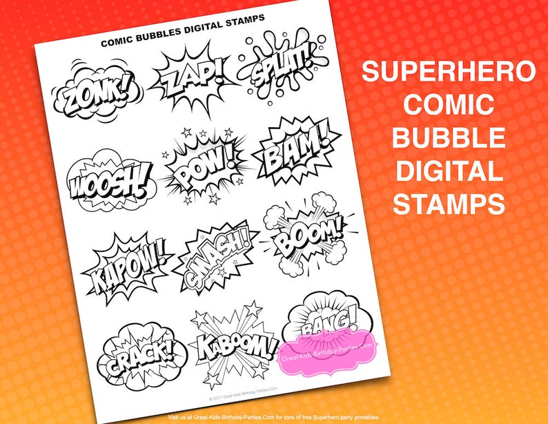 COMIC Bubble DIGITAL STAMPS - Superhero Word Bubbles - Superhero ...