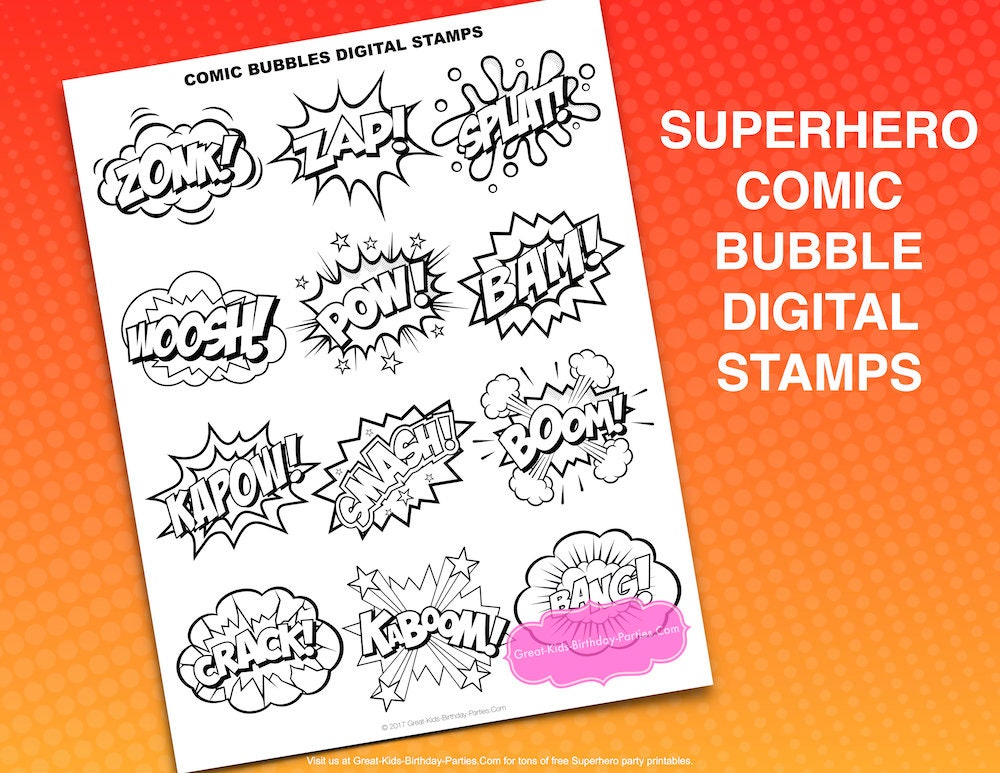 COMIC Bubble DIGITAL STAMPS Superhero Word Bubbles - Etsy Canada