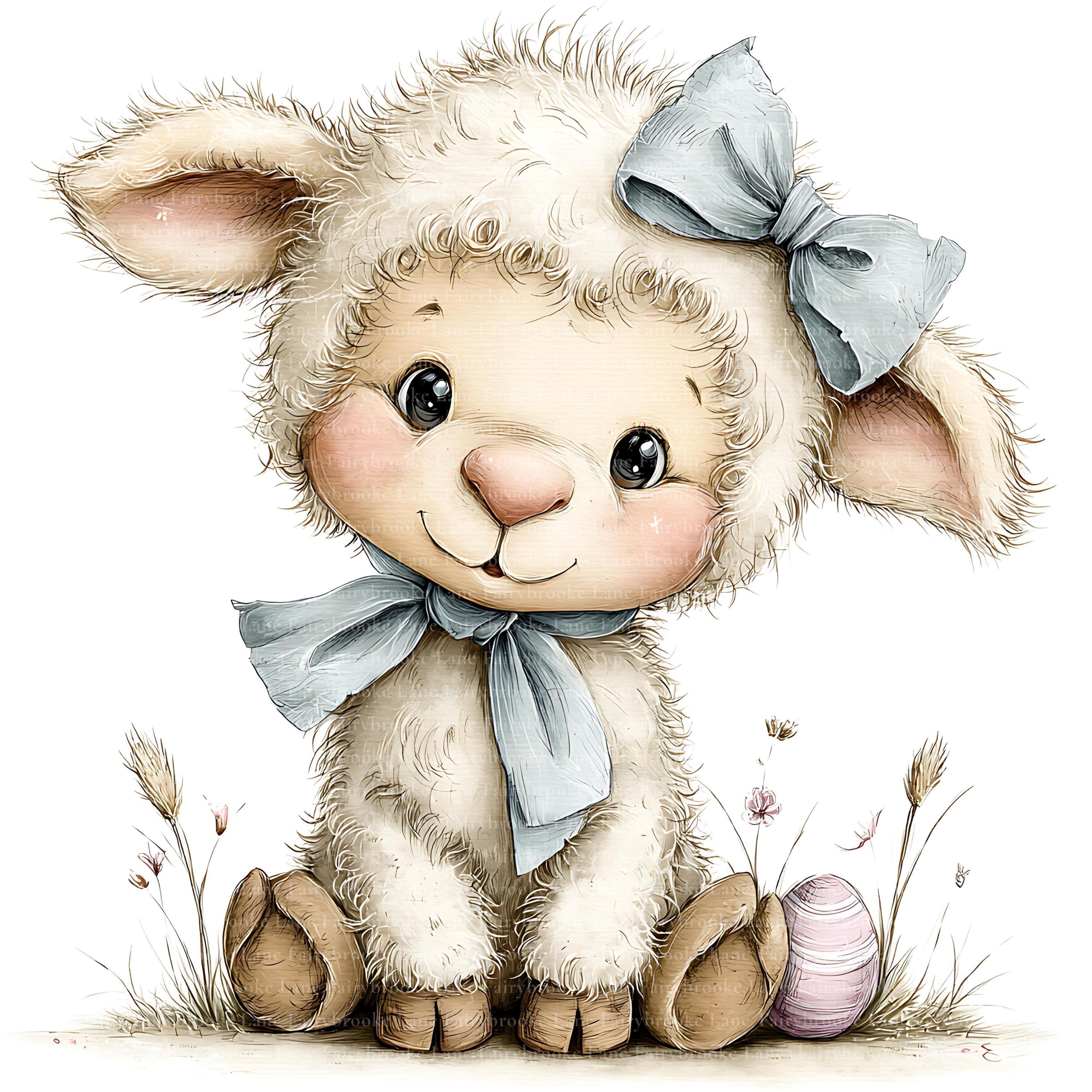 14 JPG Spring Baby Animals Clipart, Watercolor Easter Bunny Lamb ...