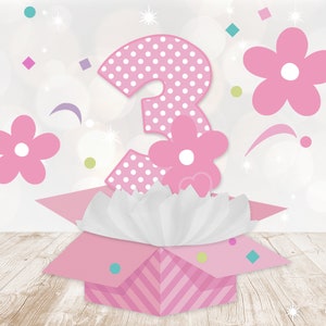 Girl Centerpiece Printable, Number 3 Printable, Girl Birthday Party ...