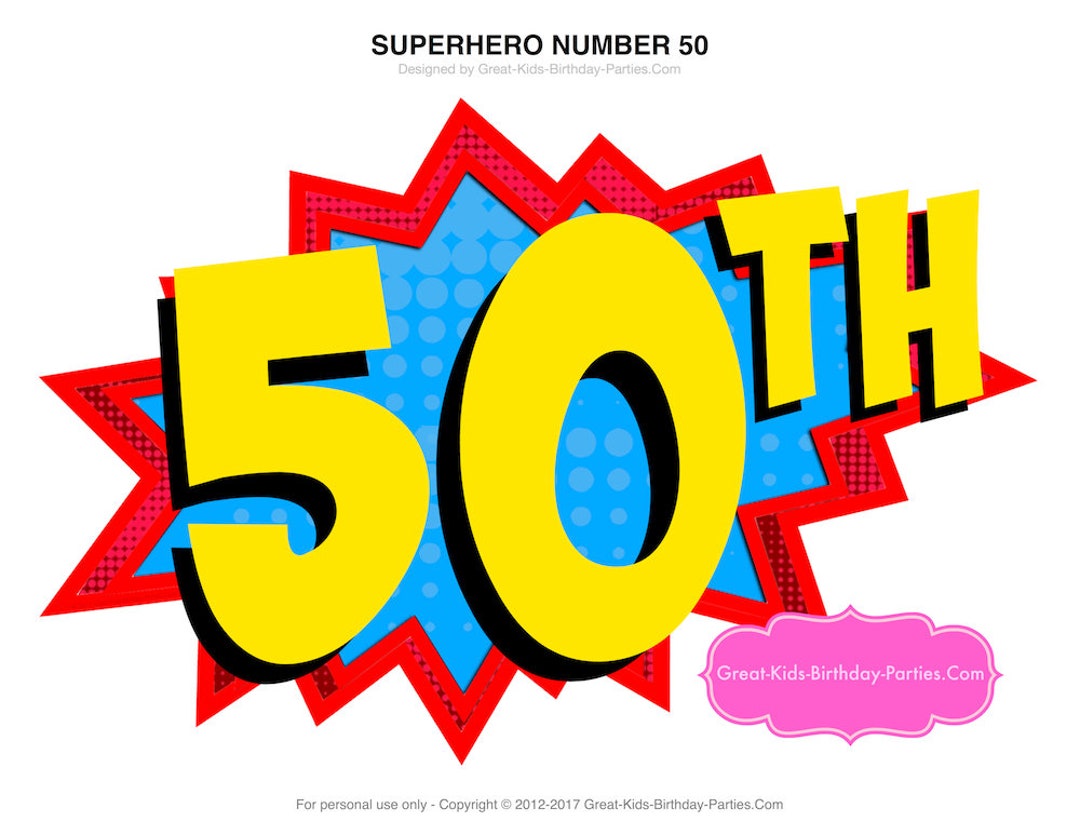 Superhero Number 50 - Superhero Party - Superhero Birthday - Superhero ...