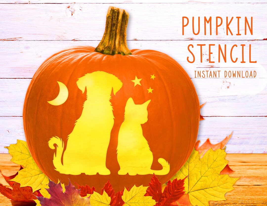Dog Cat Pumpkin Stencil Halloween Kitty Puppy PRINTABLE Pumpkin Stencil ...