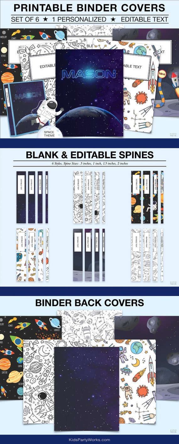Kids Printable BINDER COVERS, Outer Space Binder Covers, 1 Personalized ...