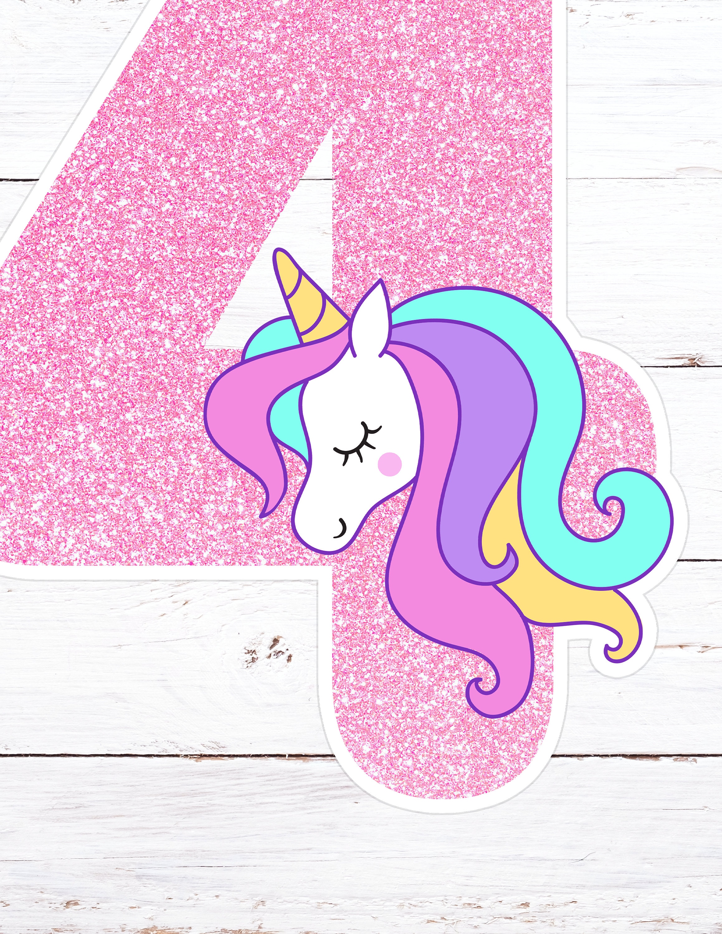 Printable Unicorn Centerpiece Number 4, Unicorn Birthday , Unicorn ...